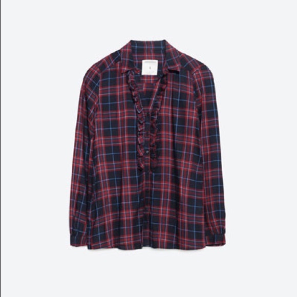 Zara | Tops | Zara Ruffle Plaid Shirt | Poshmark